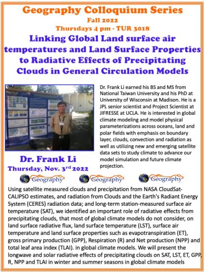 Geography Colloquium: Linking Global Land surface air temperatures and Land Surface Properties ...