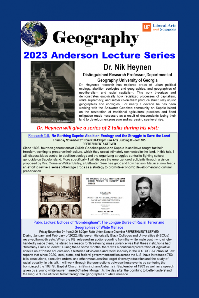 2023 Anderson Lecture Series: Dr. Nik Heynen - Geography