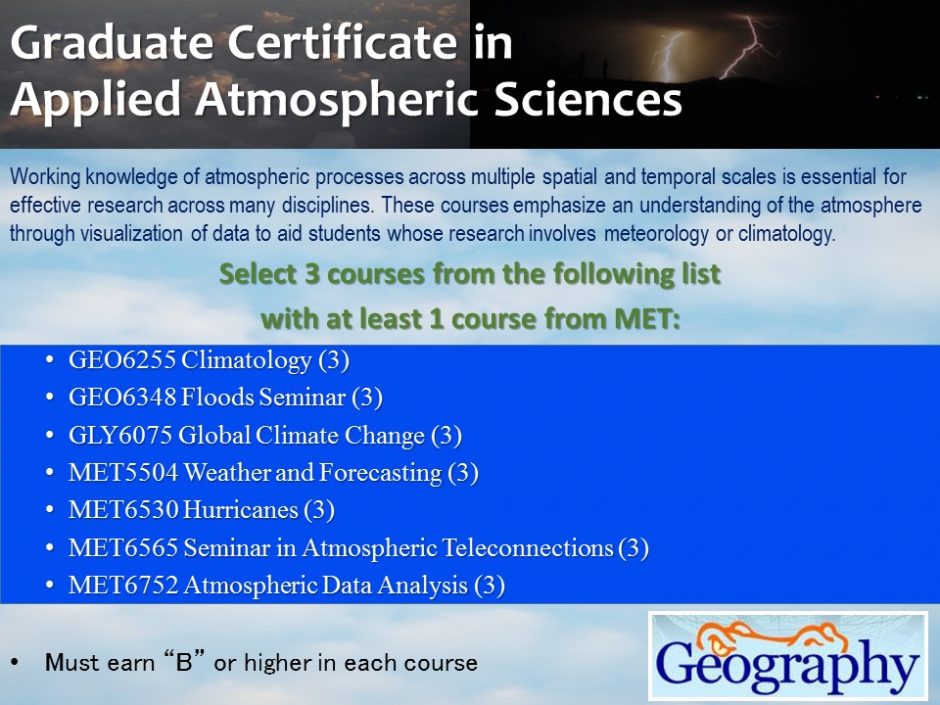 Graduate Certificate in Applied Atmospheric Sciences - Geography