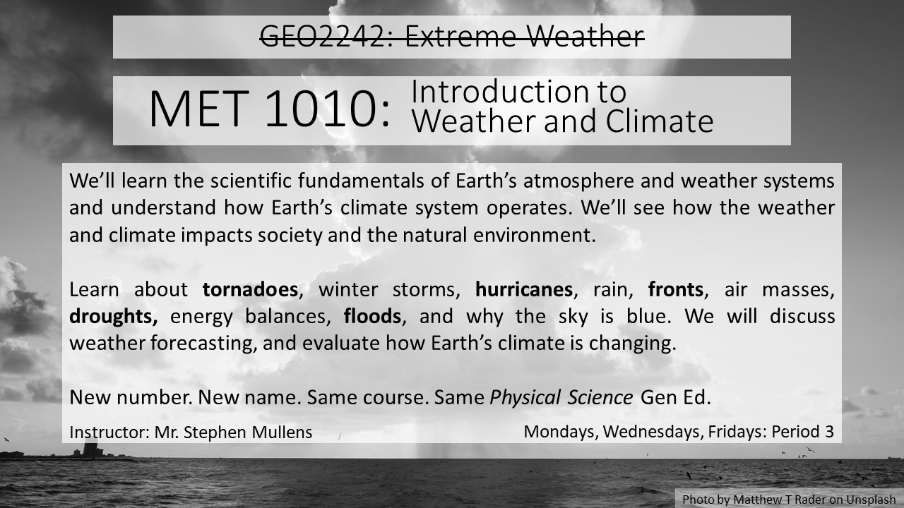MET1010 Introduction to Weather and Climate (formerly GEO2242 Extreme ...