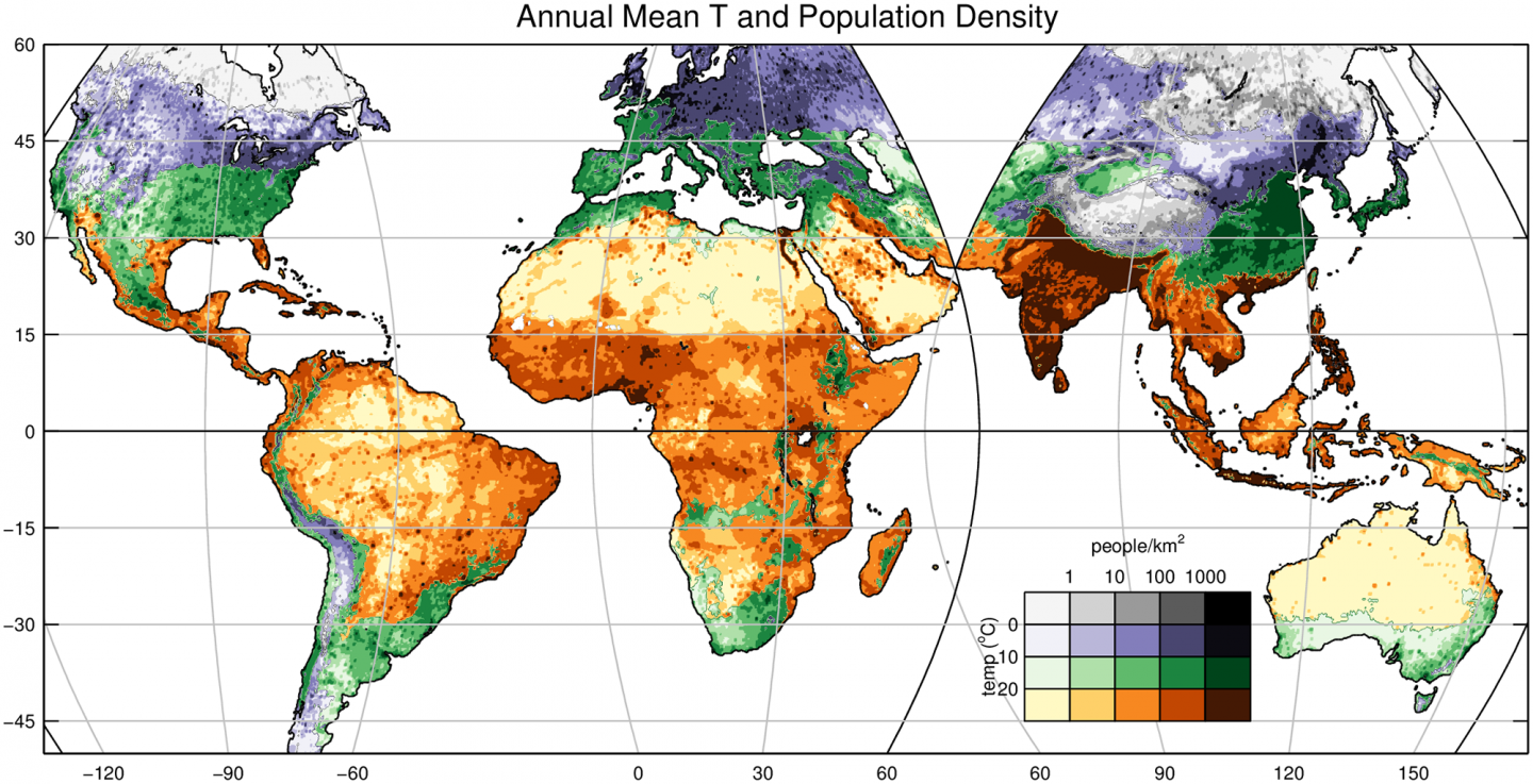 Population distribution within the human climate niche - Geography